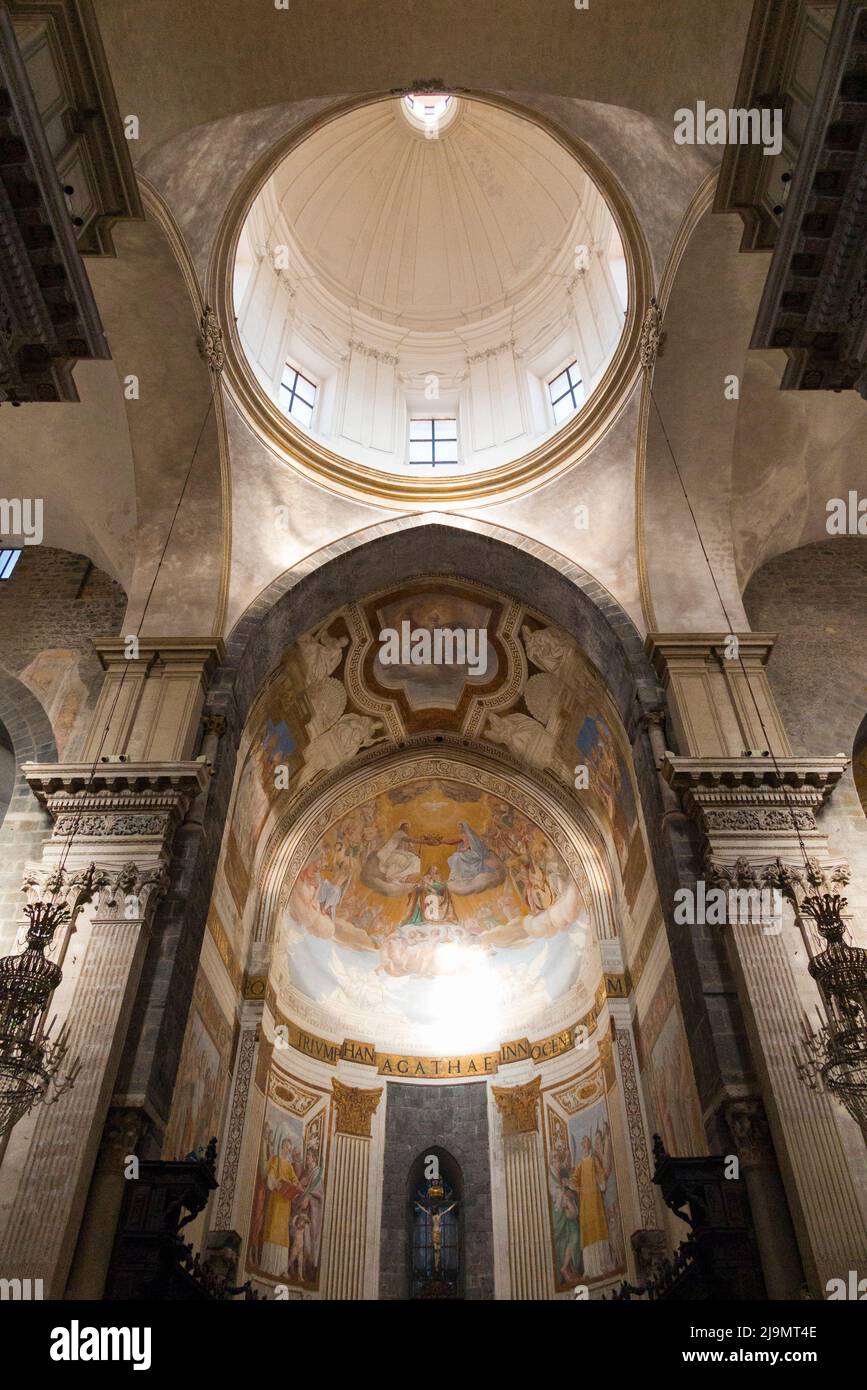 Looking towards the altar, ceiling dome, decorated semicircular apse at ...