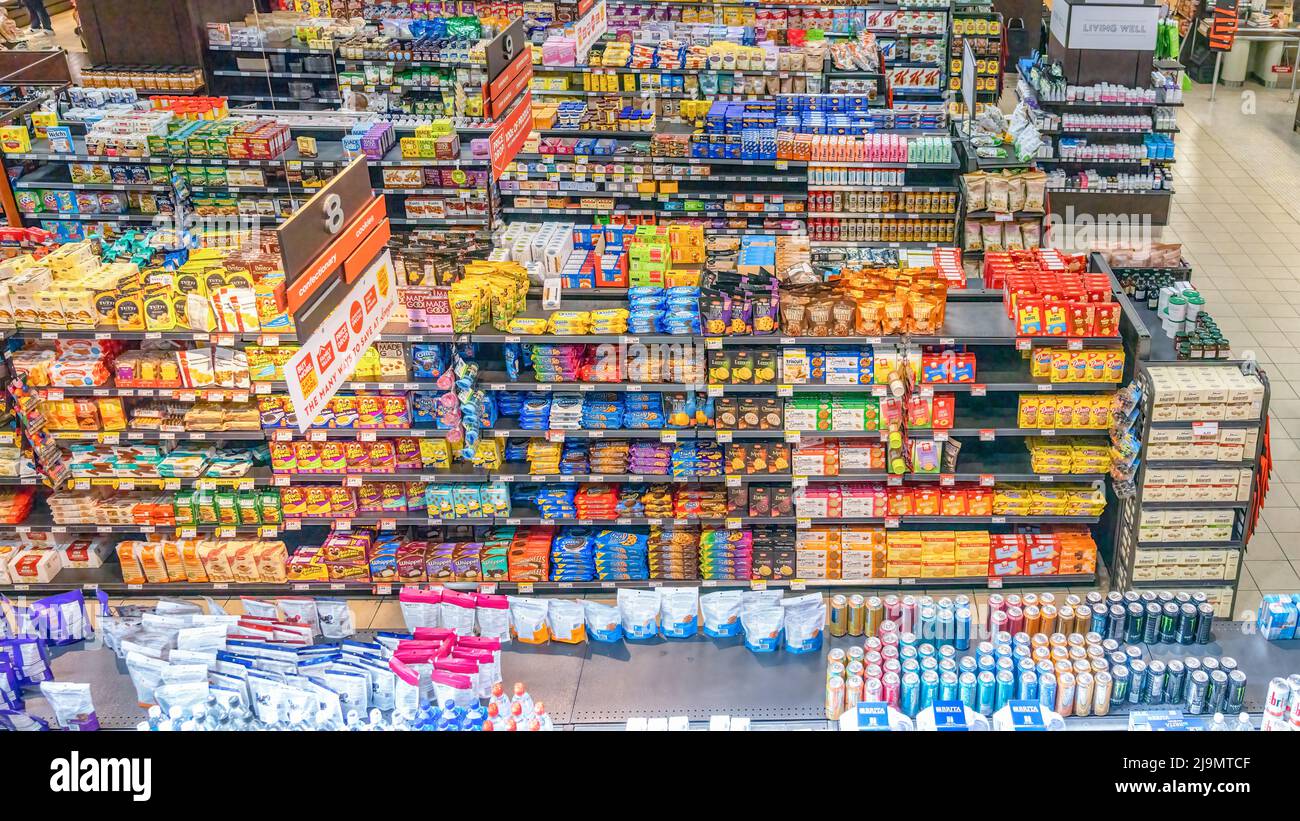 High Angle View Of Merchandise Inside A Grocery Store The Products Are