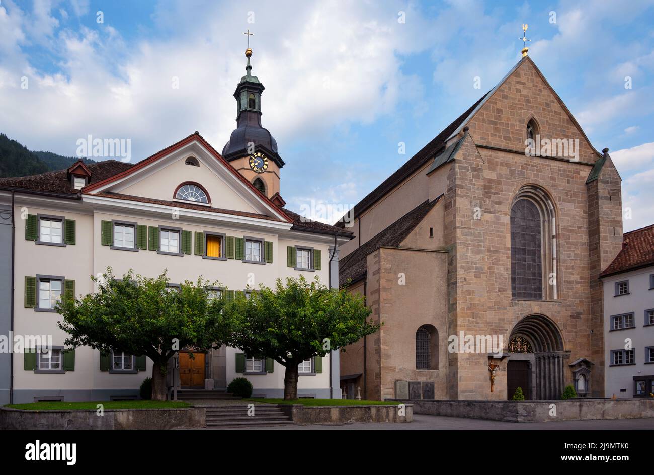 View of St. Maria Himmelfahrt Cathedral at the central square of Chur ...