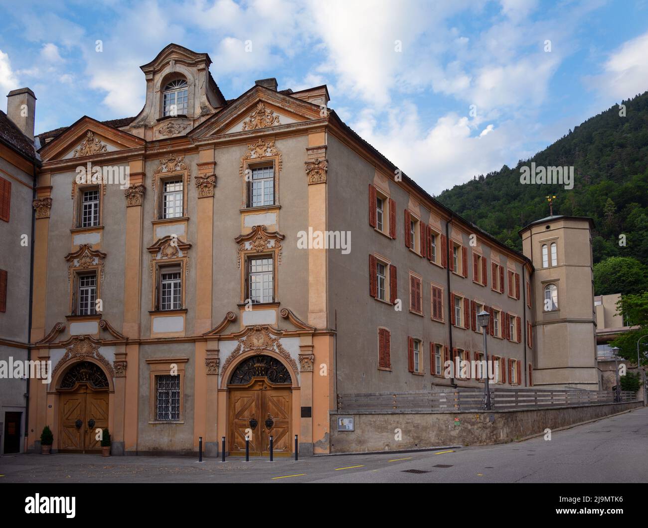 View of beautiful medieval buildings at the central square of Chur ...