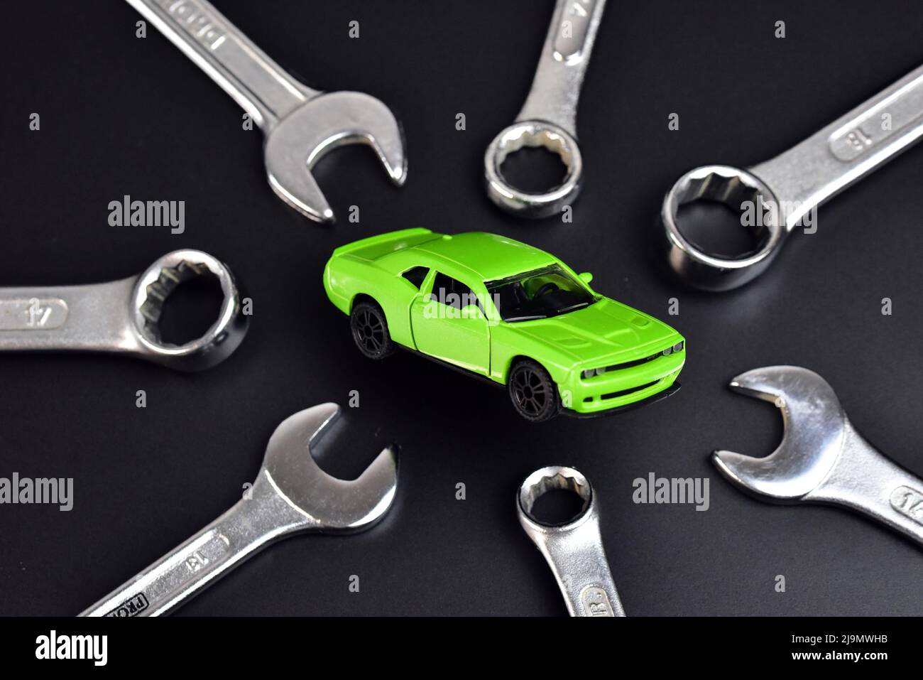 Toy car with Wrench tools Stock Photo - Alamy