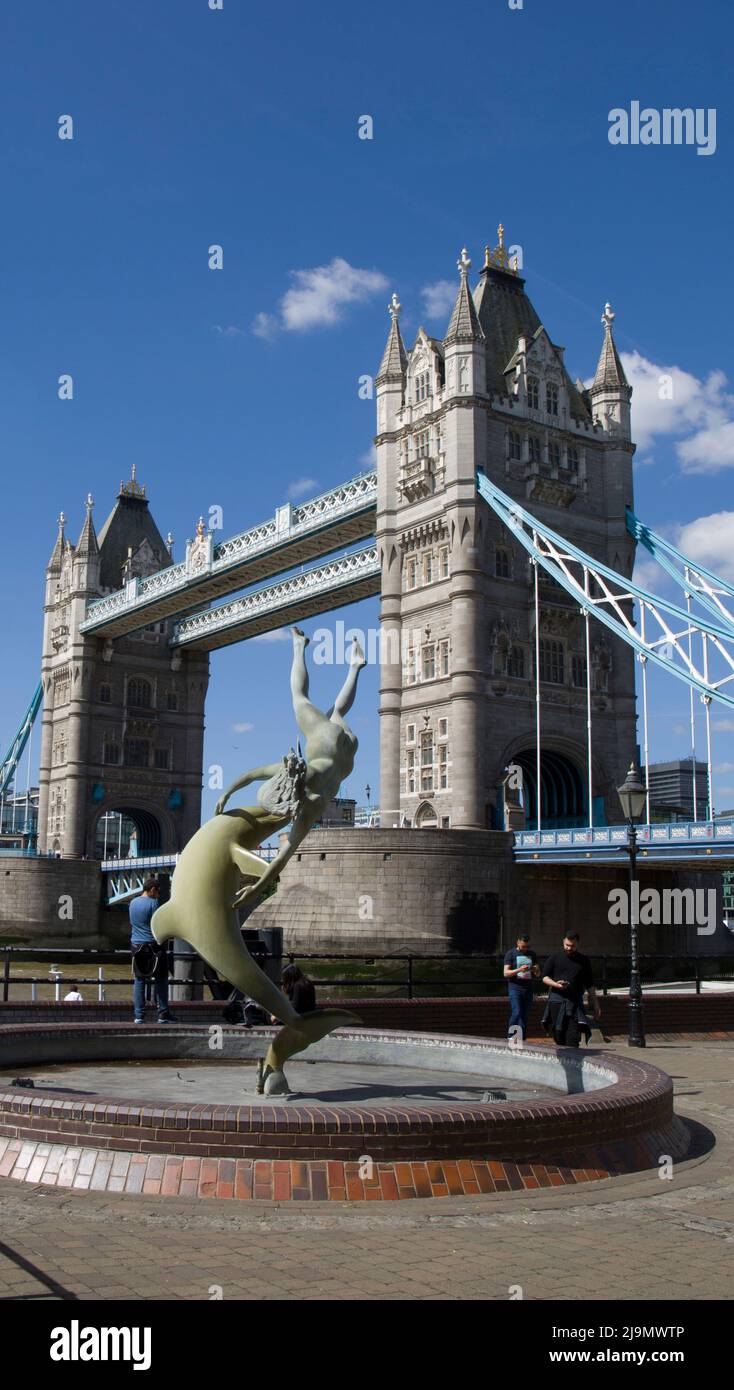 Girl and Dolphin Statue Tower Bridge London Stock Photo - Alamy