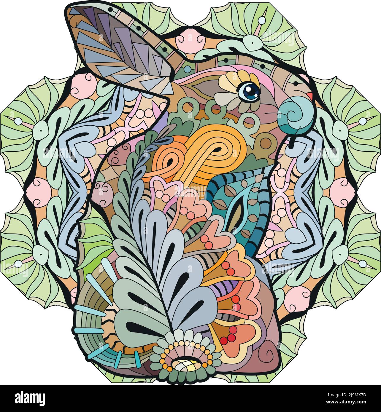 Spring rabbit on mandala. Easter background with creative cute bunny ...