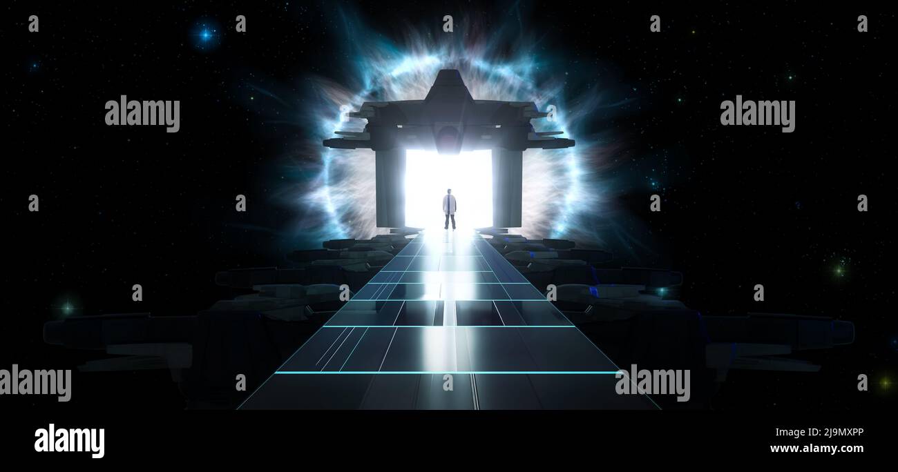 Dark abstract Sci Fi path with Outer Space in background Stock Photo ...