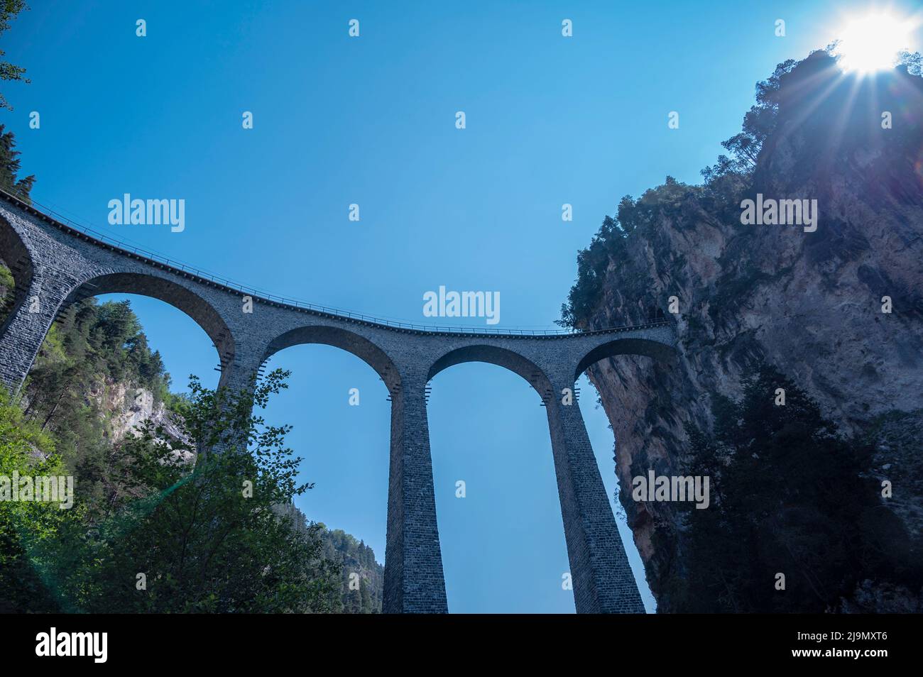 The famous Landwasser viaduct limestone bridge near Filisur town in the ...
