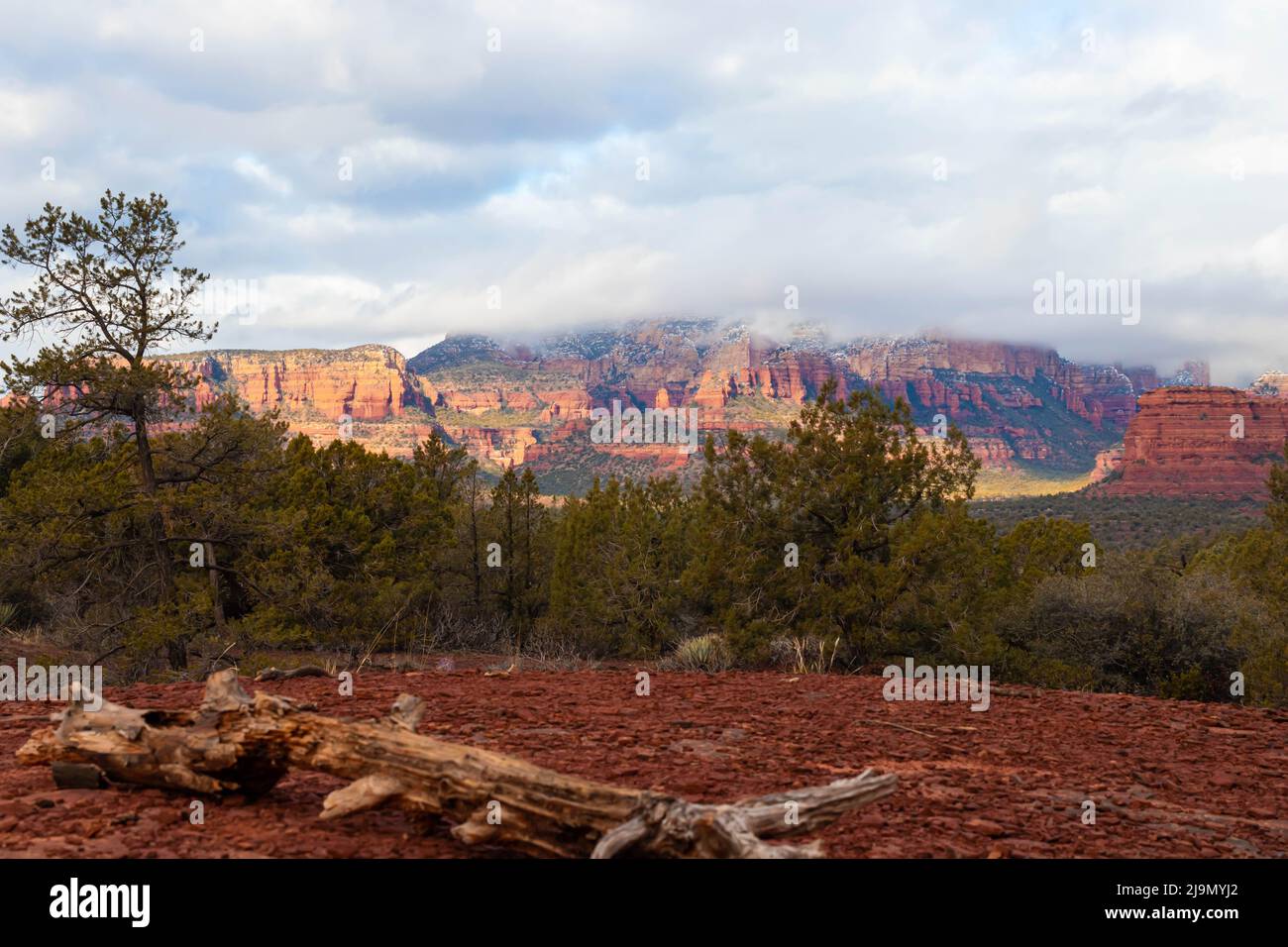 View of landscape entered ray of light between the mountains in Sedona ...
