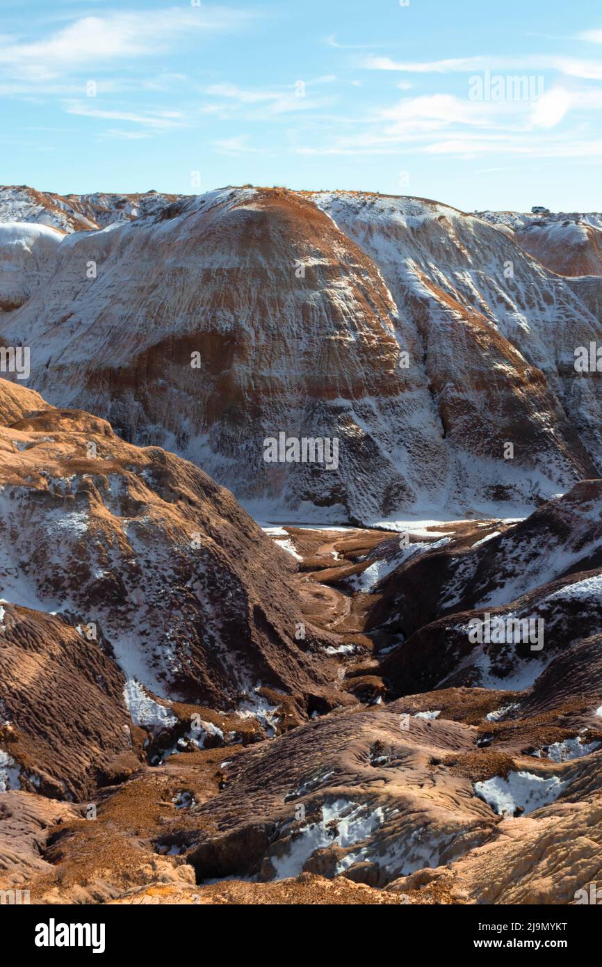 Snow in Blue mesa trail at Painted Desert, Petrified Forest National ...