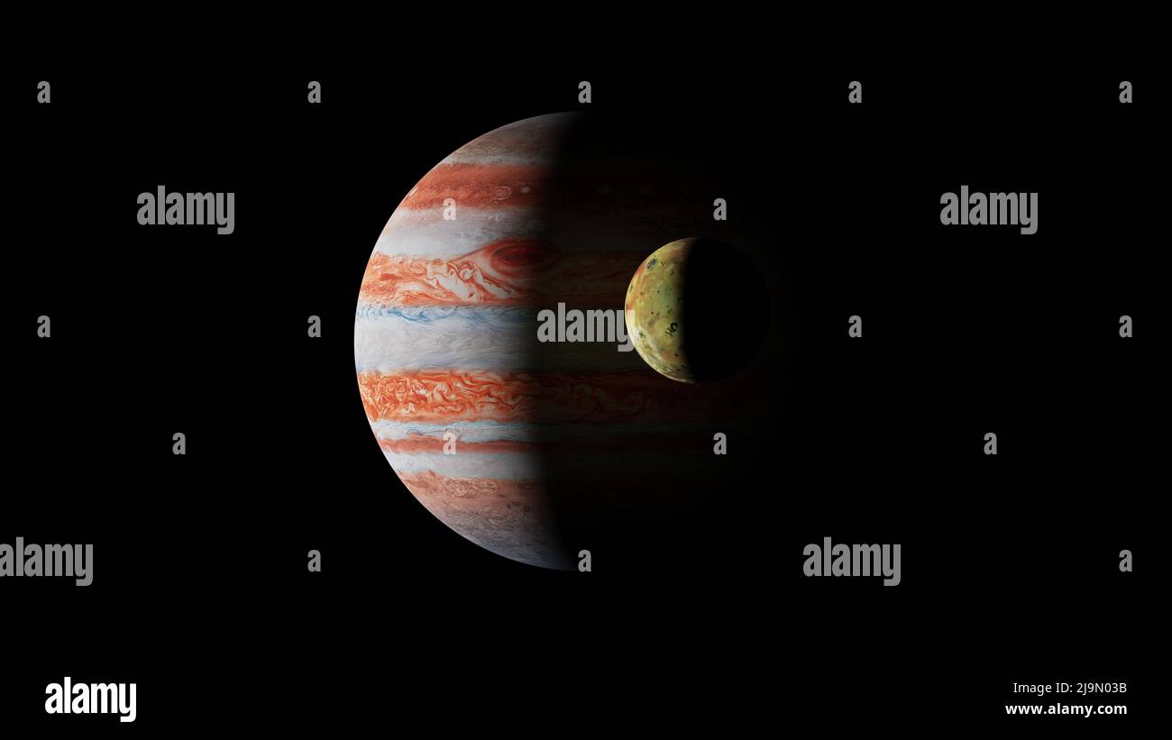 Jupiter and Io, volcanic activity in space Stock Photo - Alamy