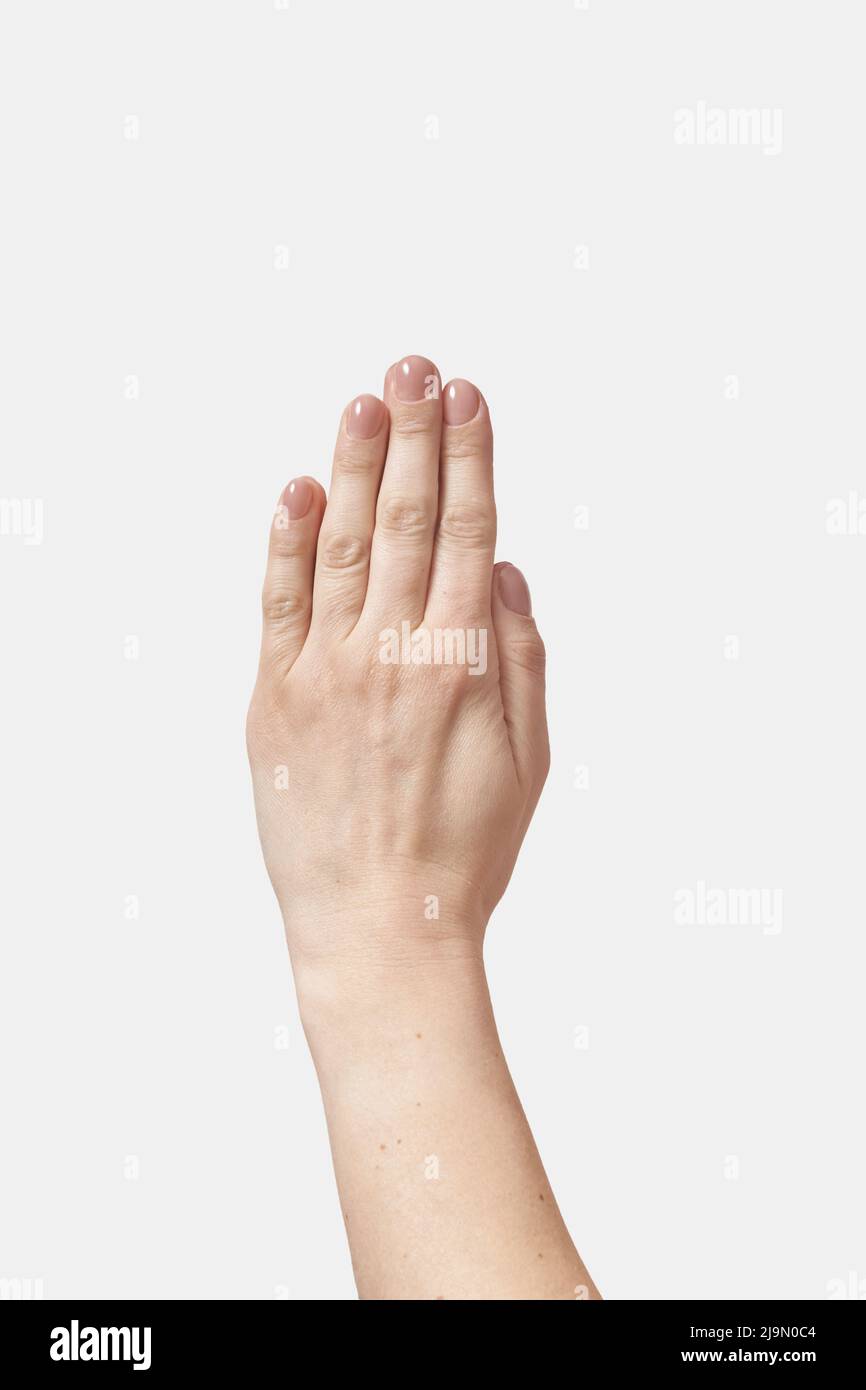 Hands pray gesture isolated on white Stock Photo - Alamy