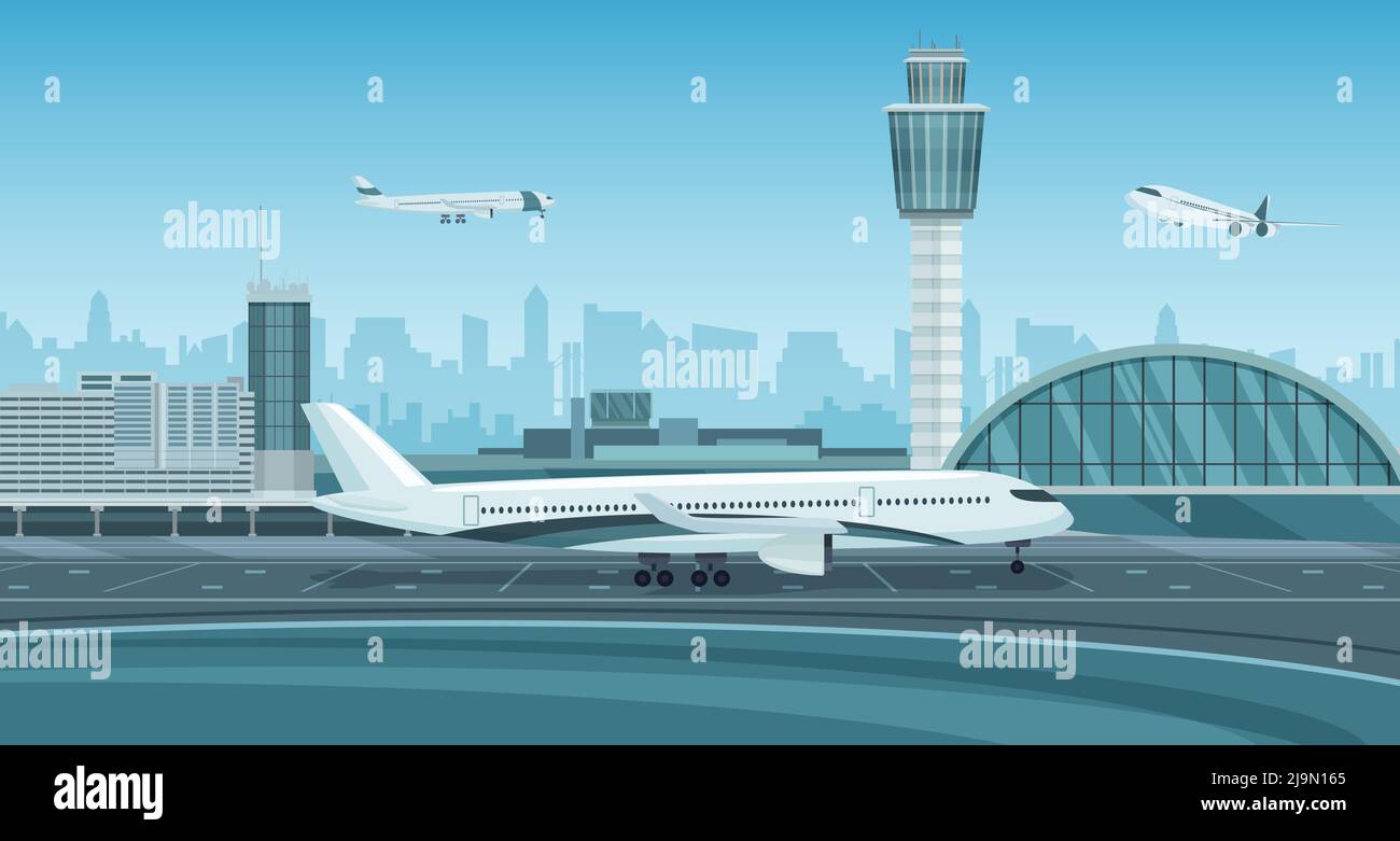 Monochrome mono color airport plane terminal landscape. Airport ...