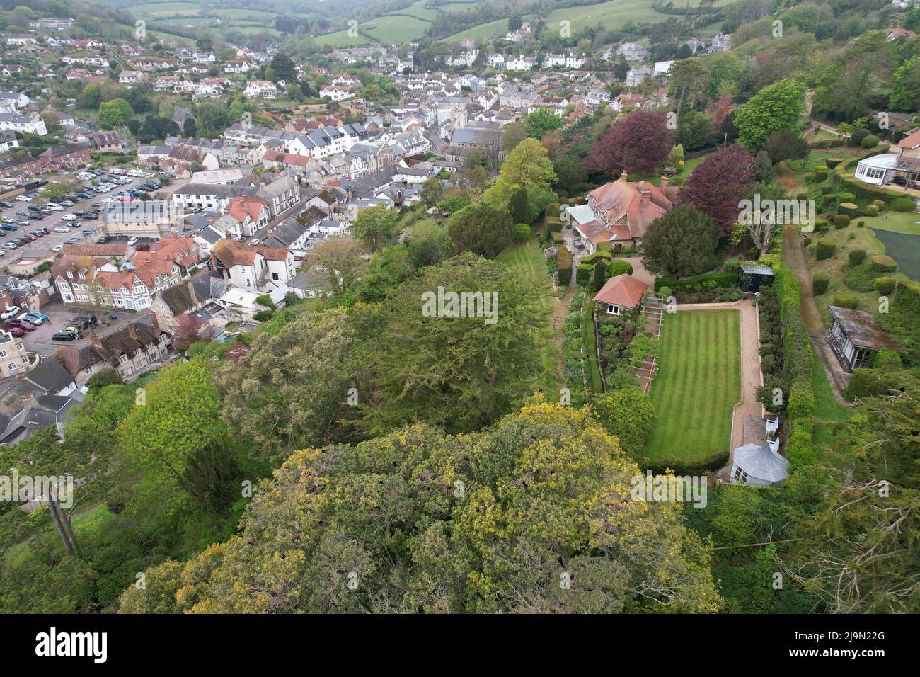 Beer fishing village and beach Devon England drone aerial view Stock ...