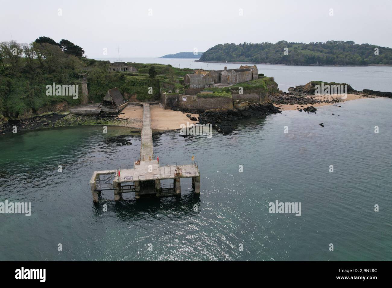 Drake island Plymouth Devon drone aerial view Stock Photo - Alamy
