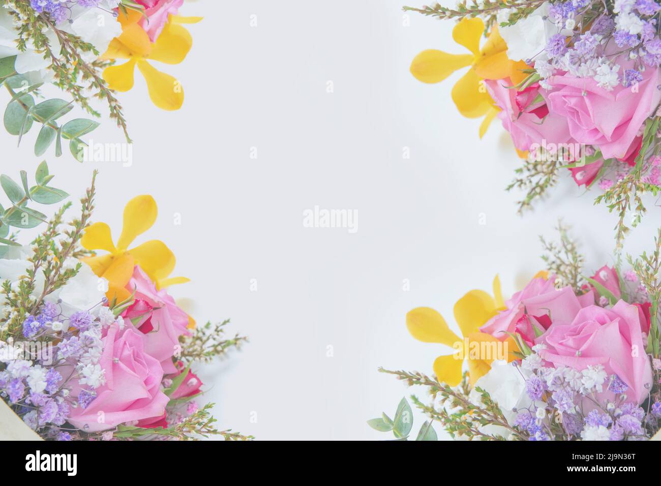 Beautiful and romantic bouquet on white background (rose, orchid ...
