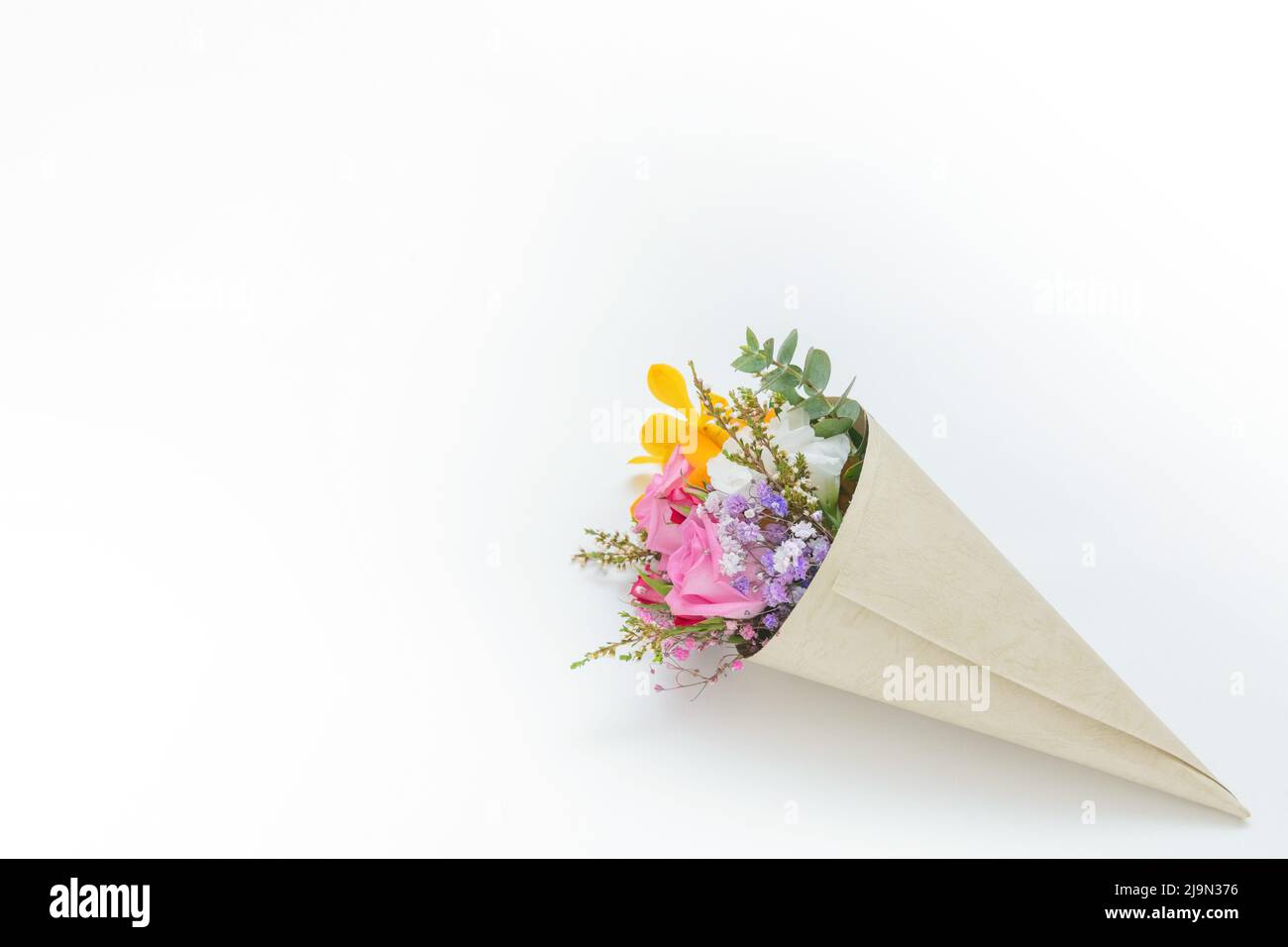 Beautiful and romantic bouquet on white background (rose, orchid ...