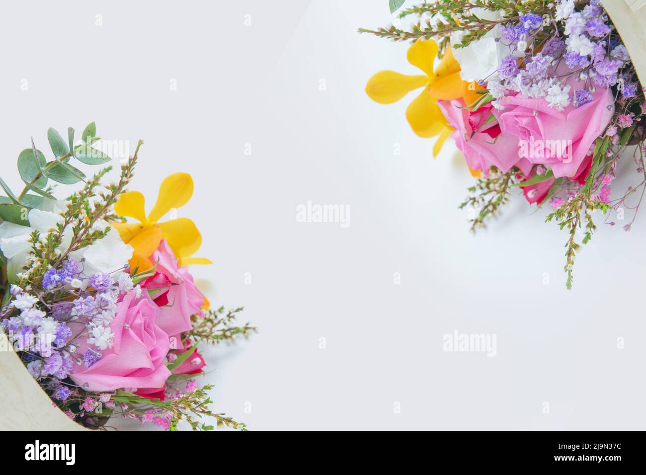Beautiful and romantic bouquet on white background (rose, orchid ...