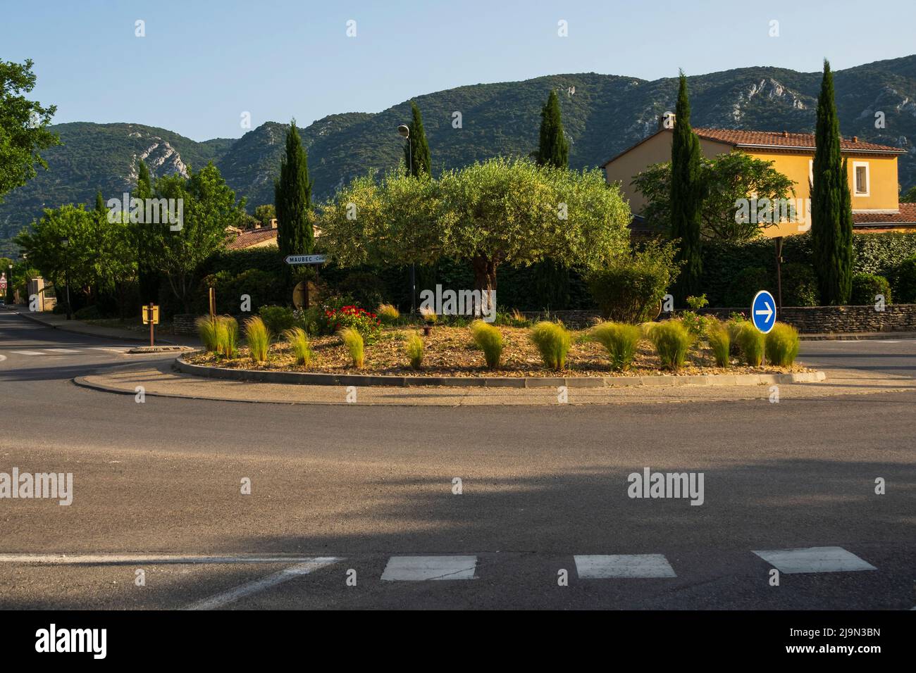 A roundabout with an olive tree in its middle , France Stock Photo - Alamy