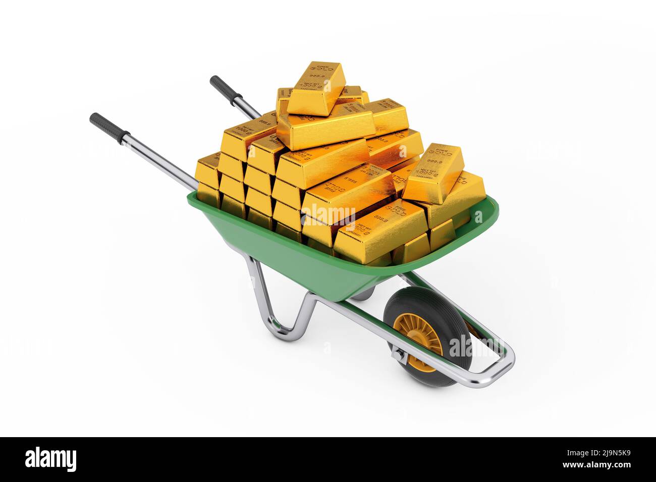 Gardening and Construction Gold Wheelbarrow Full of Golden Bars for on a white background. 3d Rendering Stock Photo Alamy