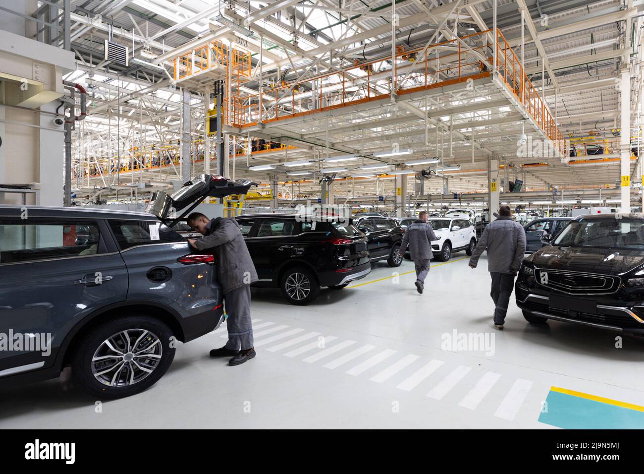Modern car assembly plant. Auto industry. Interior of a high-tech ...