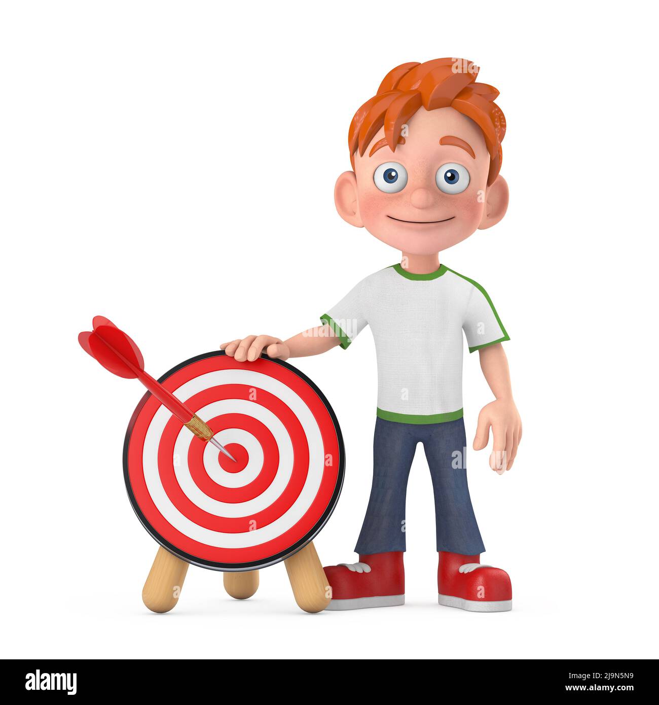 Cartoon Little Boy Teen Person Character Mascot with Archery Target and ...