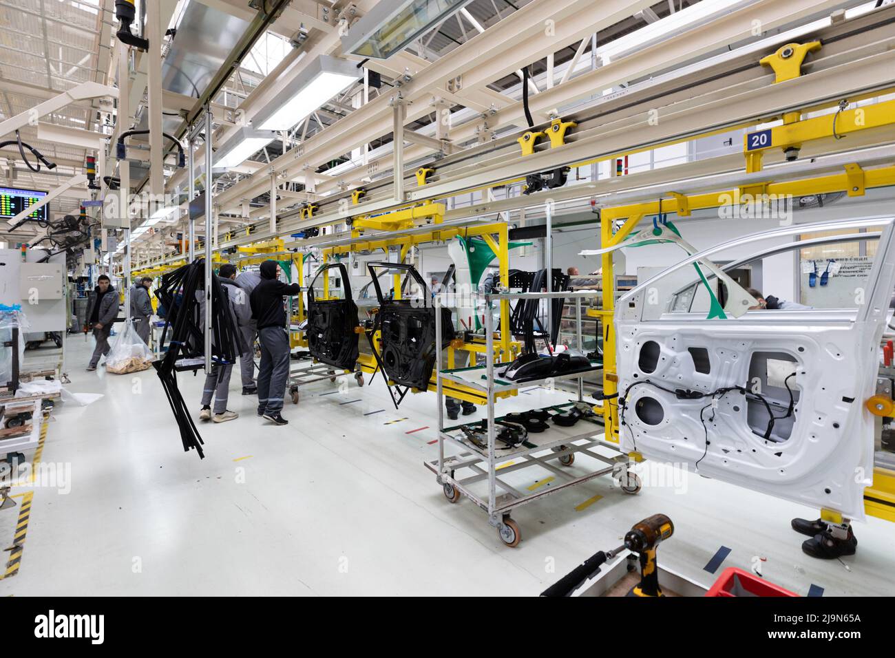 Modern car assembly plant. Auto industry. Interior of a high-tech ...