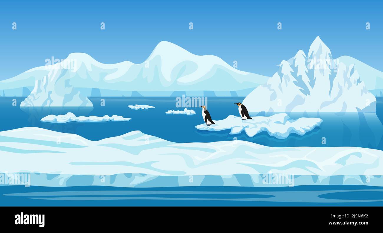 Cartoon ice arctic nature winter landscape with iceberg, snow mountains ...