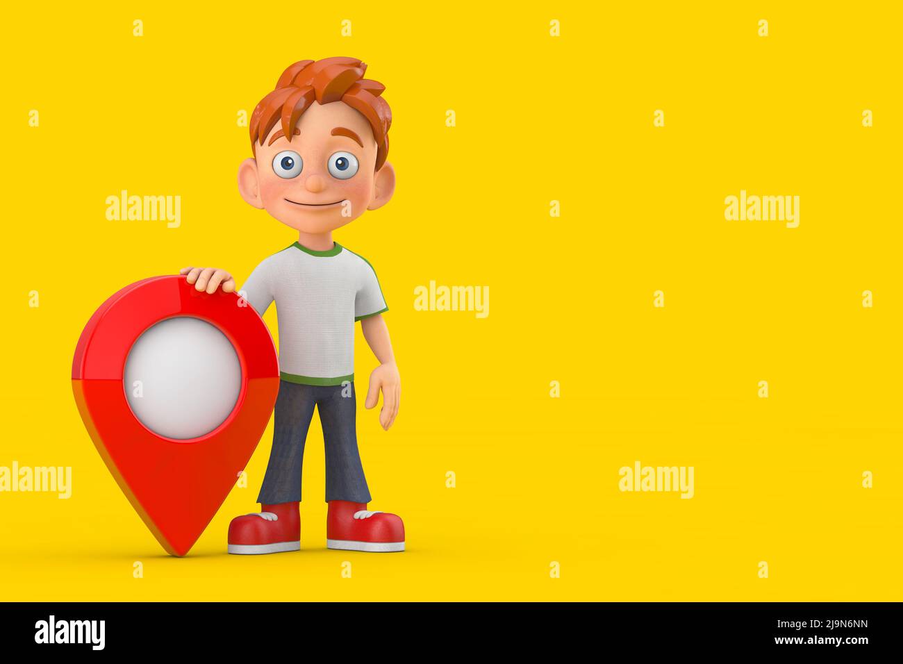 Cartoon Little Boy Teen Person Character Mascot with Red Map Pointer ...