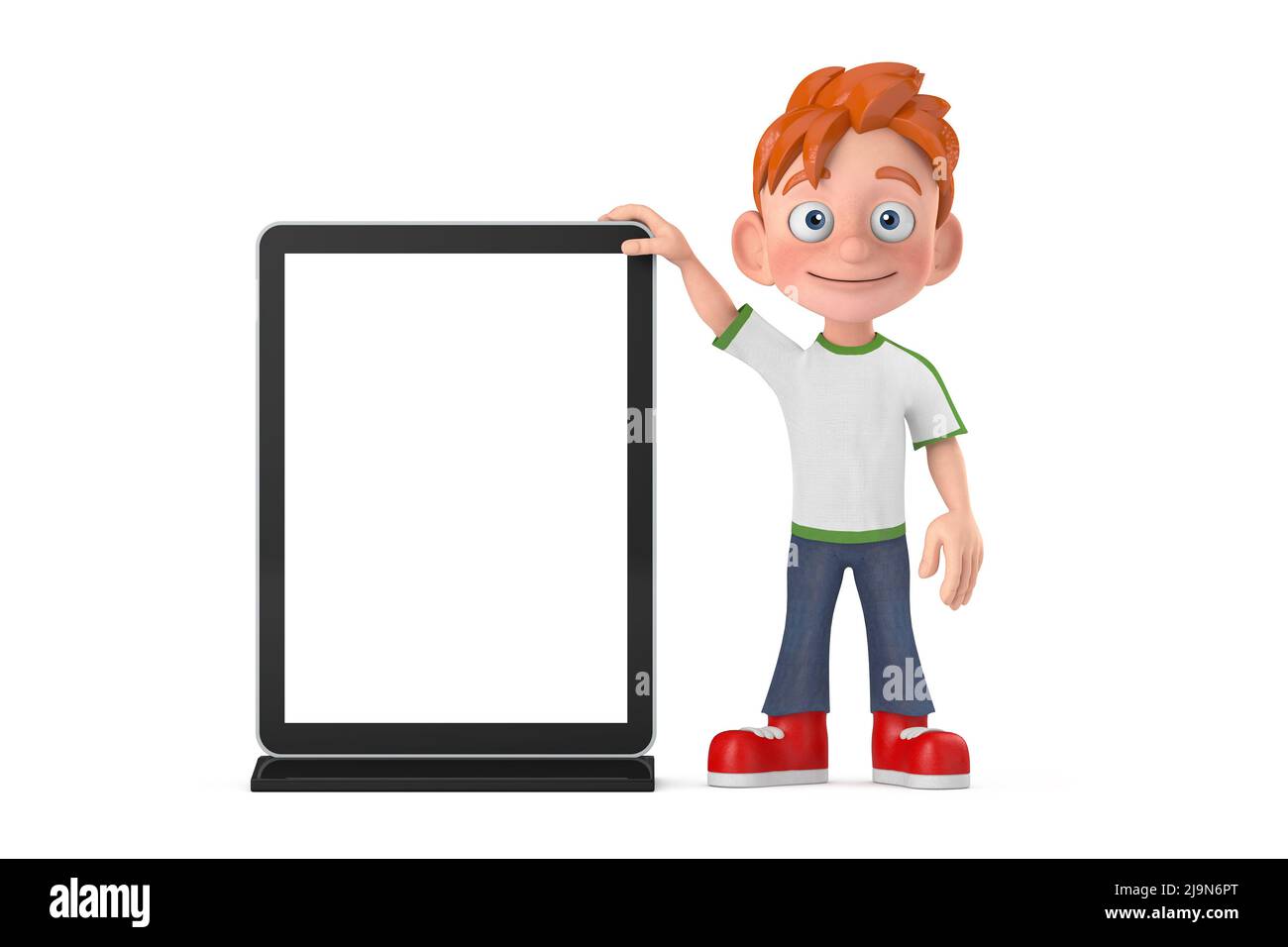 Cartoon Little Boy Teen Person Character Mascot with Blank Trade Show ...