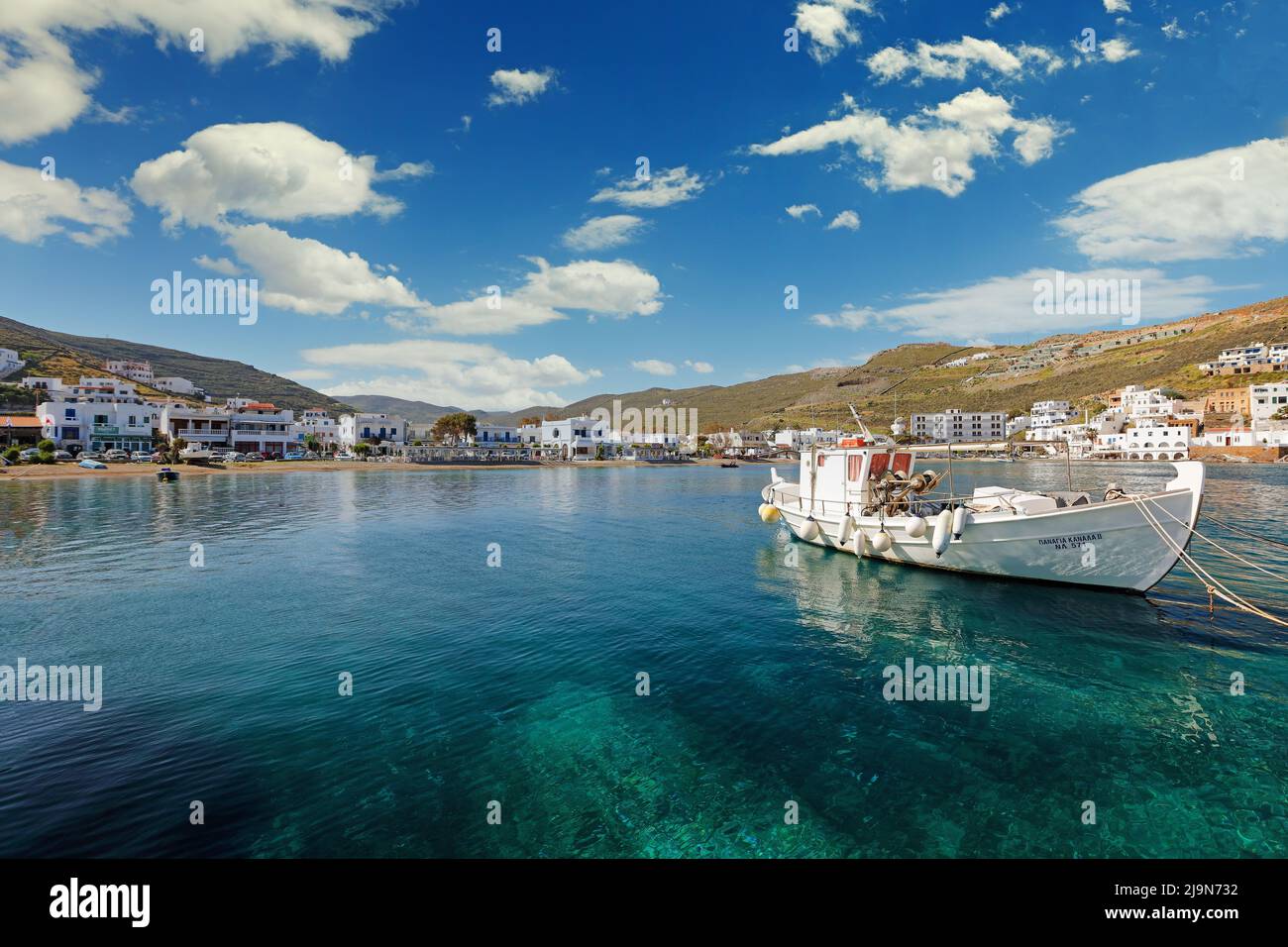 The port of Merichas of Kythnos island in Cyclades, Greece Stock Photo ...