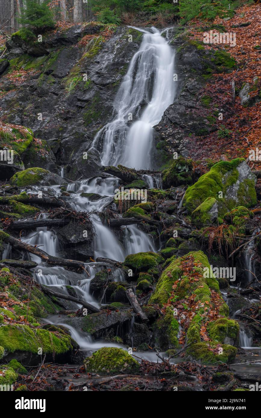 Prudky rucej creek with waterfall near confluence with Jizera river in ...