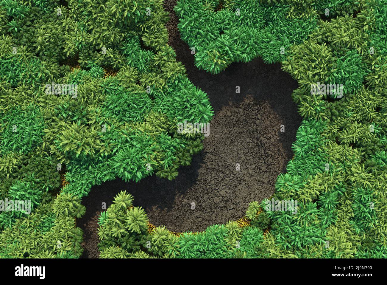 Planet Health Concept. Dry River in Shape of Stomach Organ in Green ...