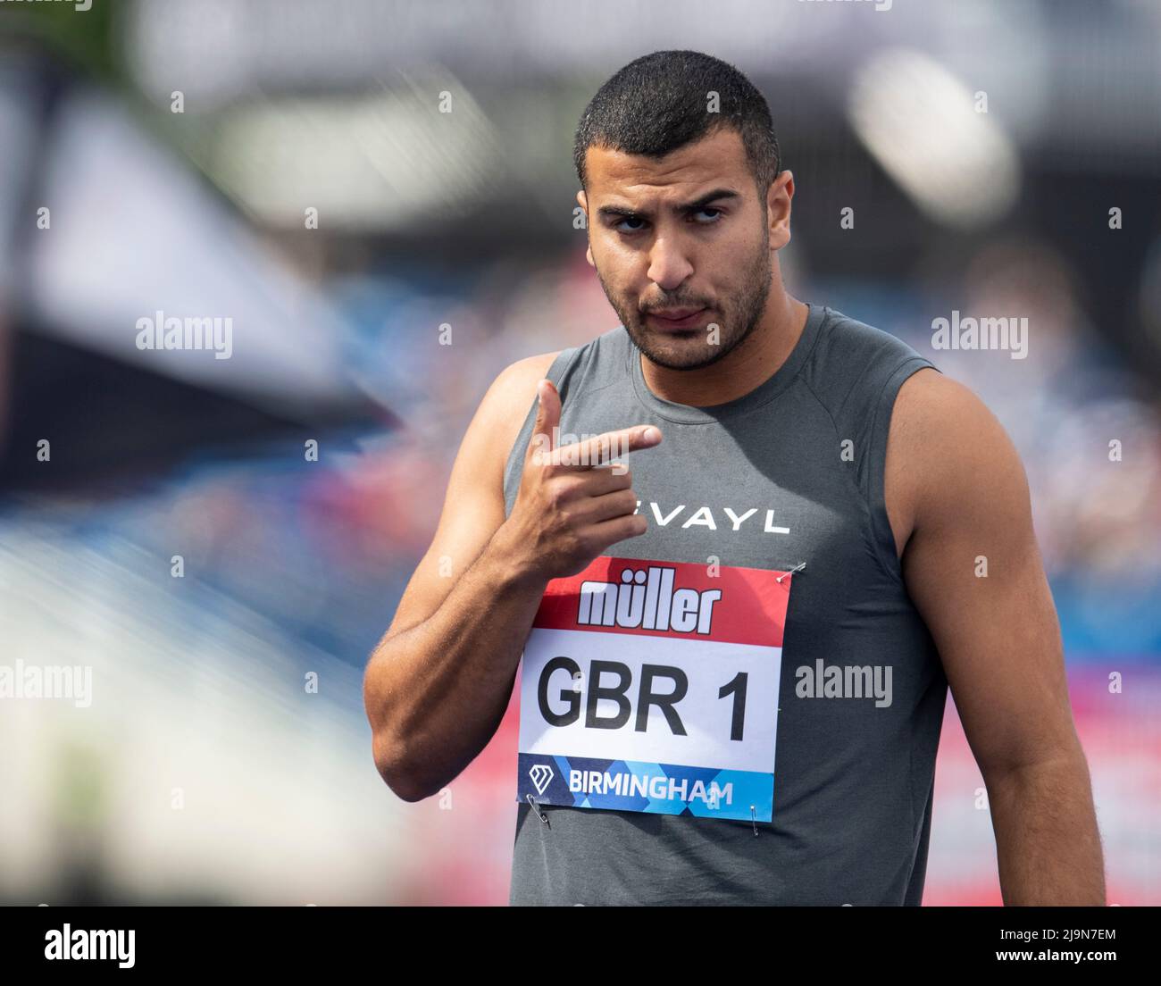 Adam Gemili competing in the men’s 4x100m relay at the Birmingham ...