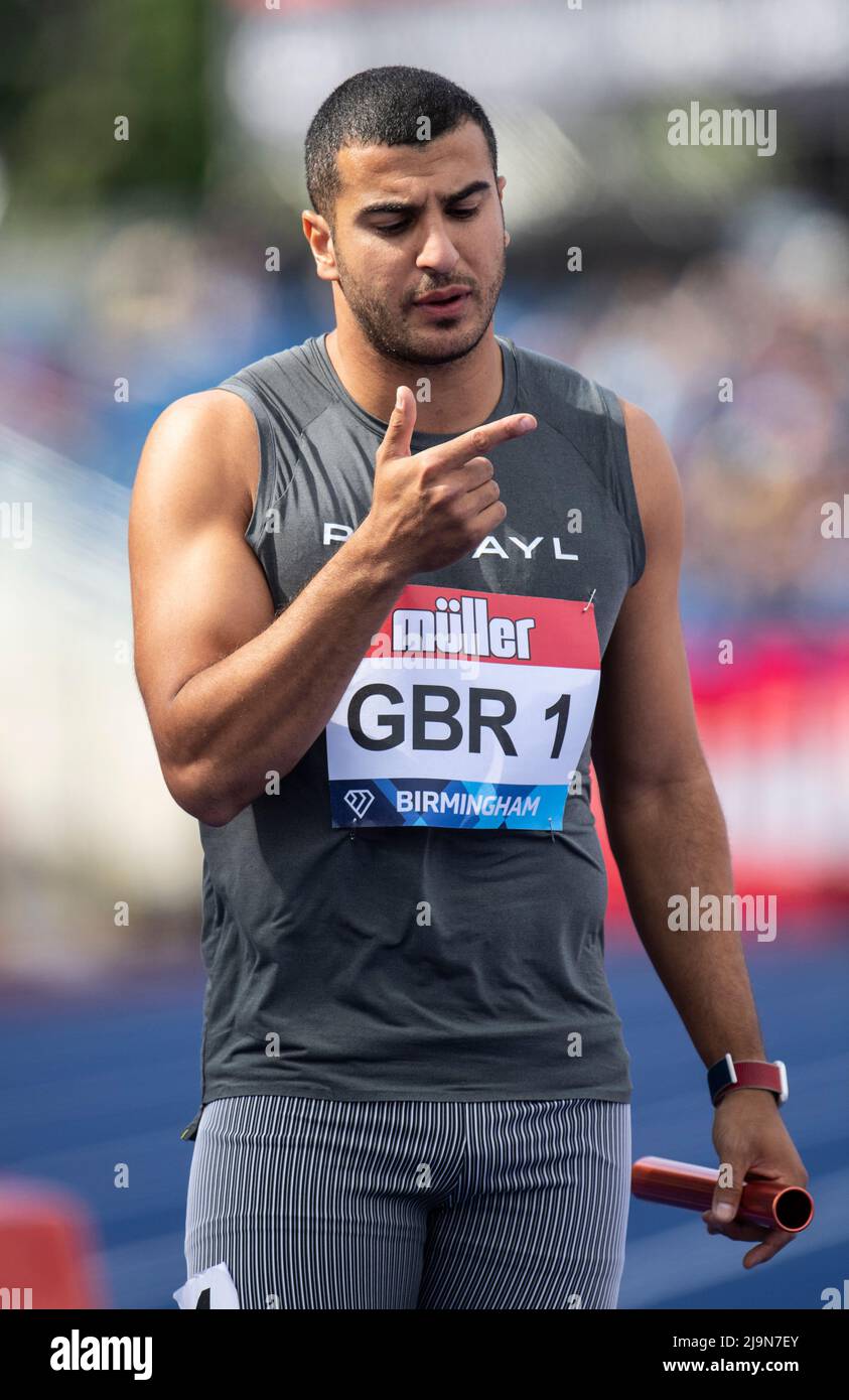 Adam Gemili competing in the men’s 4x100m relay at the Birmingham ...