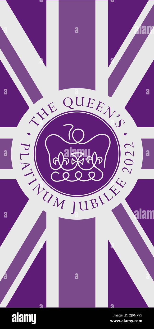 London, UK - 2022: Platinum jubilee banner for 70 anniversary of the ...