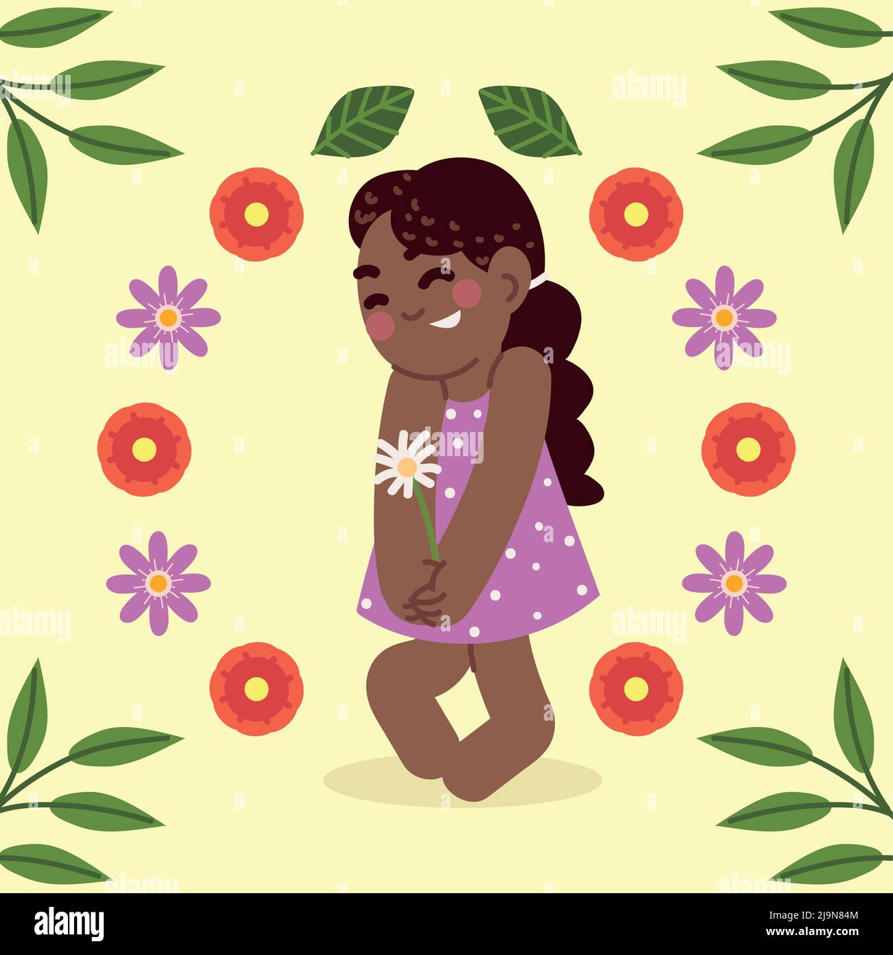 cartoon girl and flowers Stock Vector Image & Art - Alamy