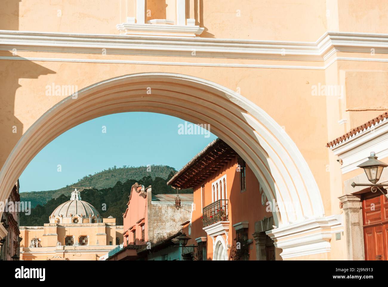 Colonial architecture in ancient Antigua Guatemala city, Central ...