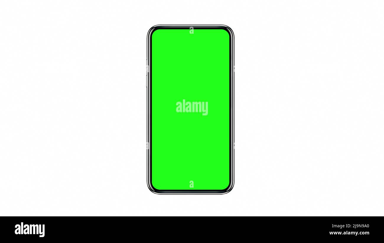 Smartphone with green screen isolated on white background. 3d rendering ...