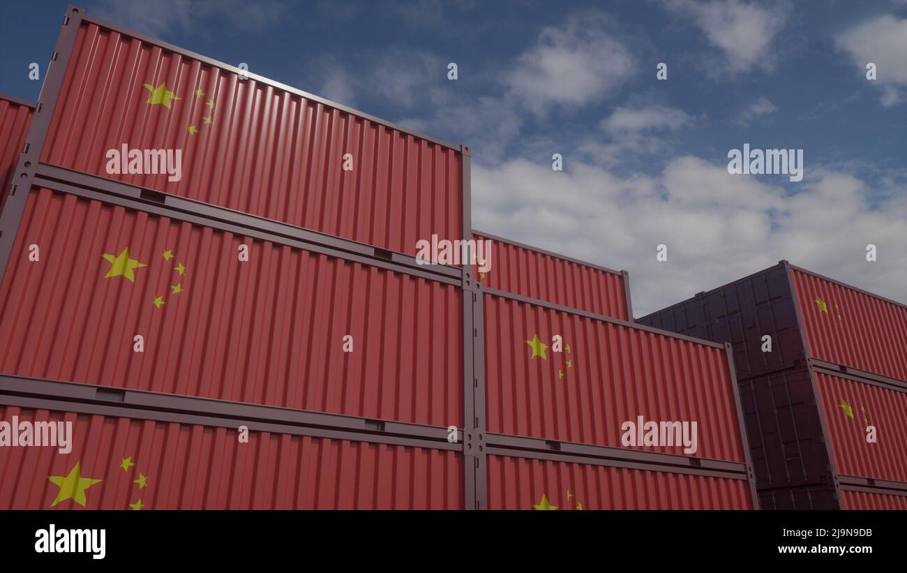 China flag containers are located at the container terminal. China ...