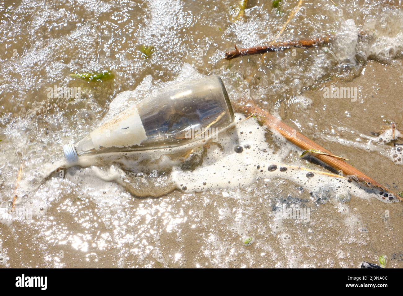 Garbage thrown out by waves beach, pollution of environment of human ...