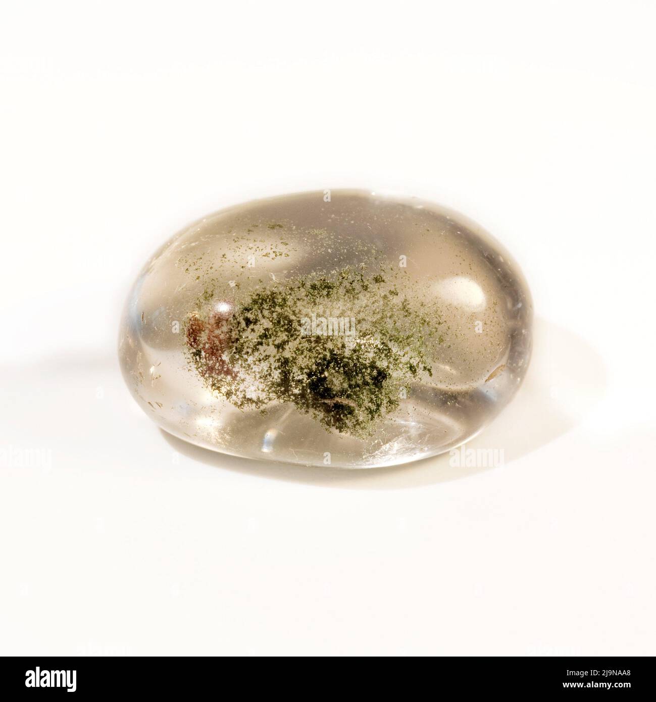 Macro close up colour photograph of 'Quartz with Chlorite' a semi ...