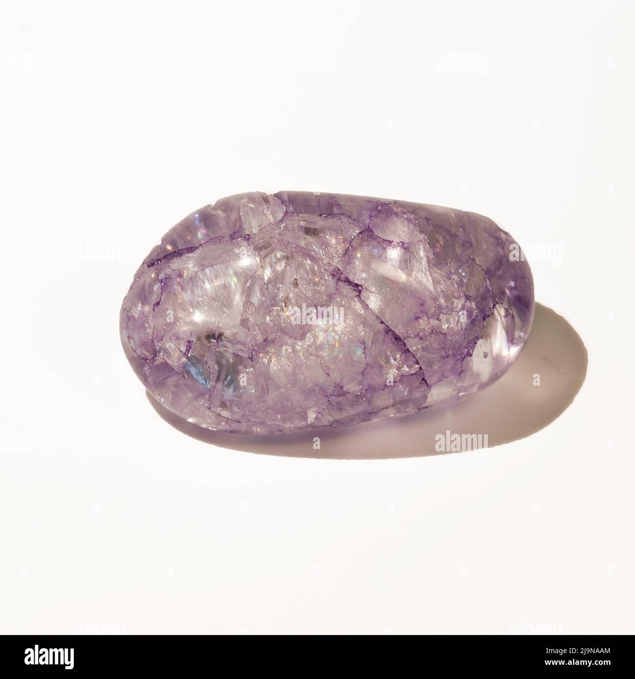 Macro close up colour photograph of 'Lavender Crackle Quartz' a semi ...
