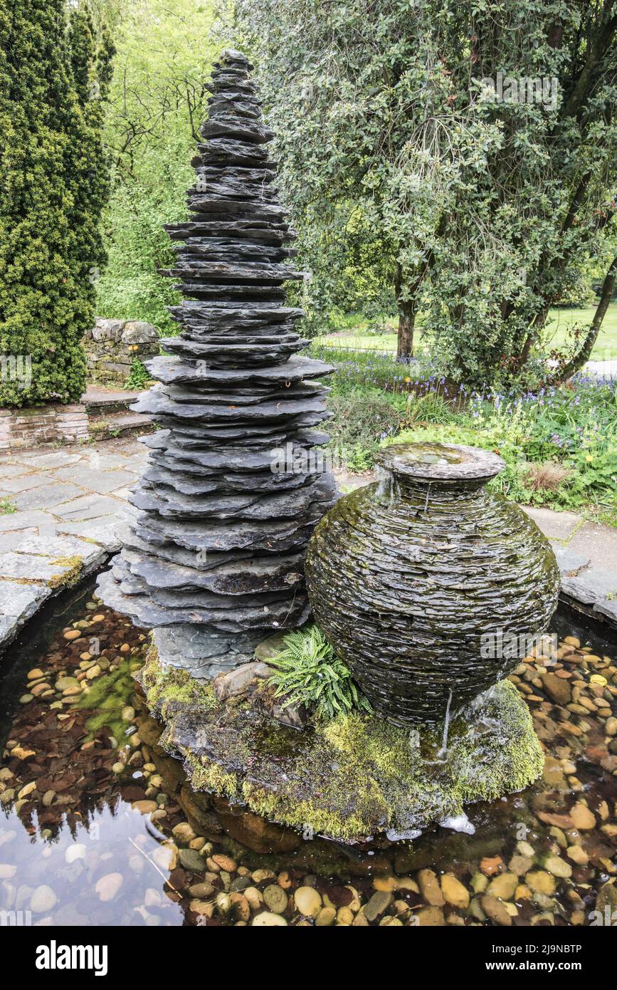 Artistically constructed stacked-slate sculptures at Threave Gardens ...