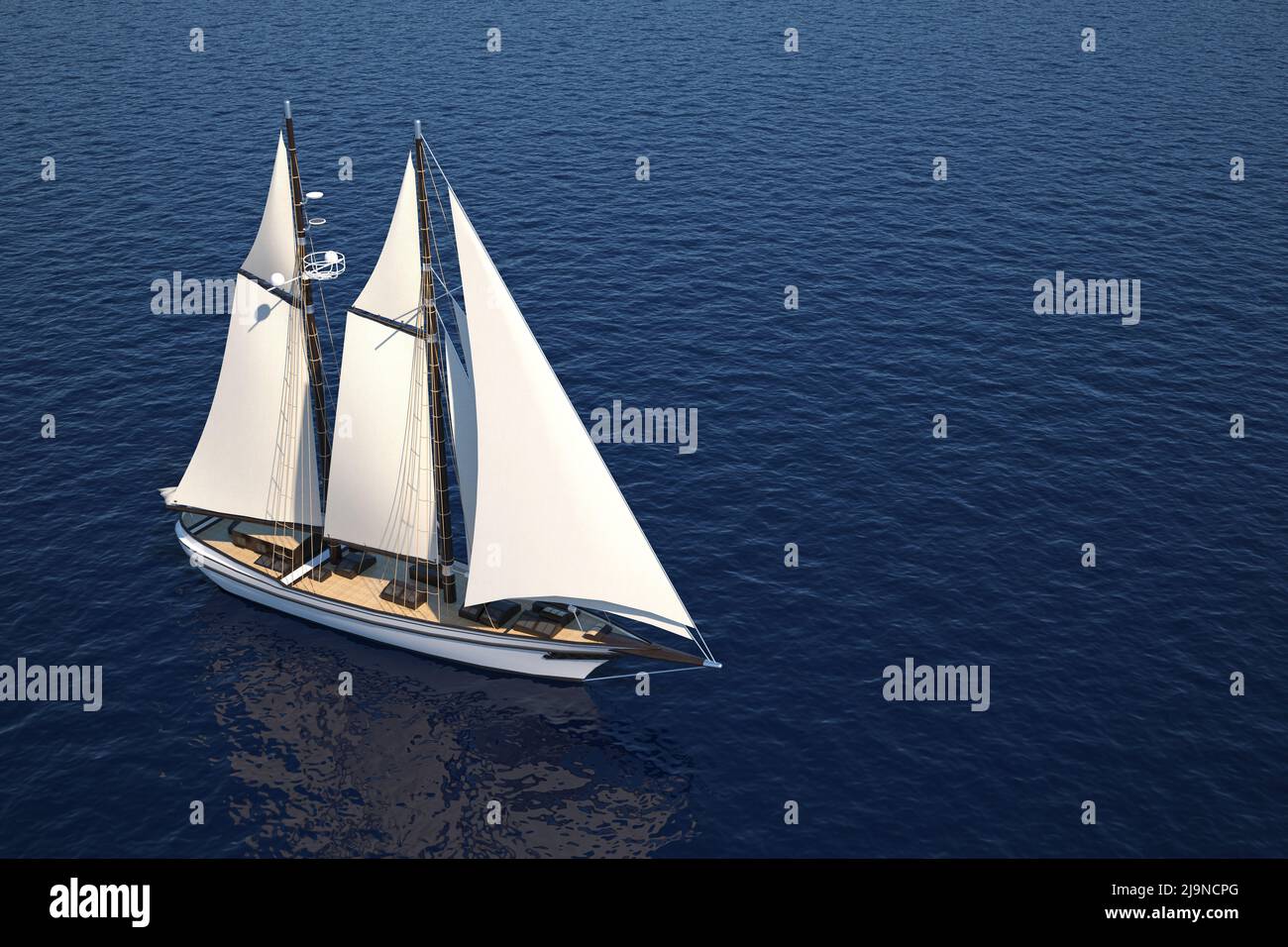 sailing ship at sea above view with copy space. 3d rendering Stock ...