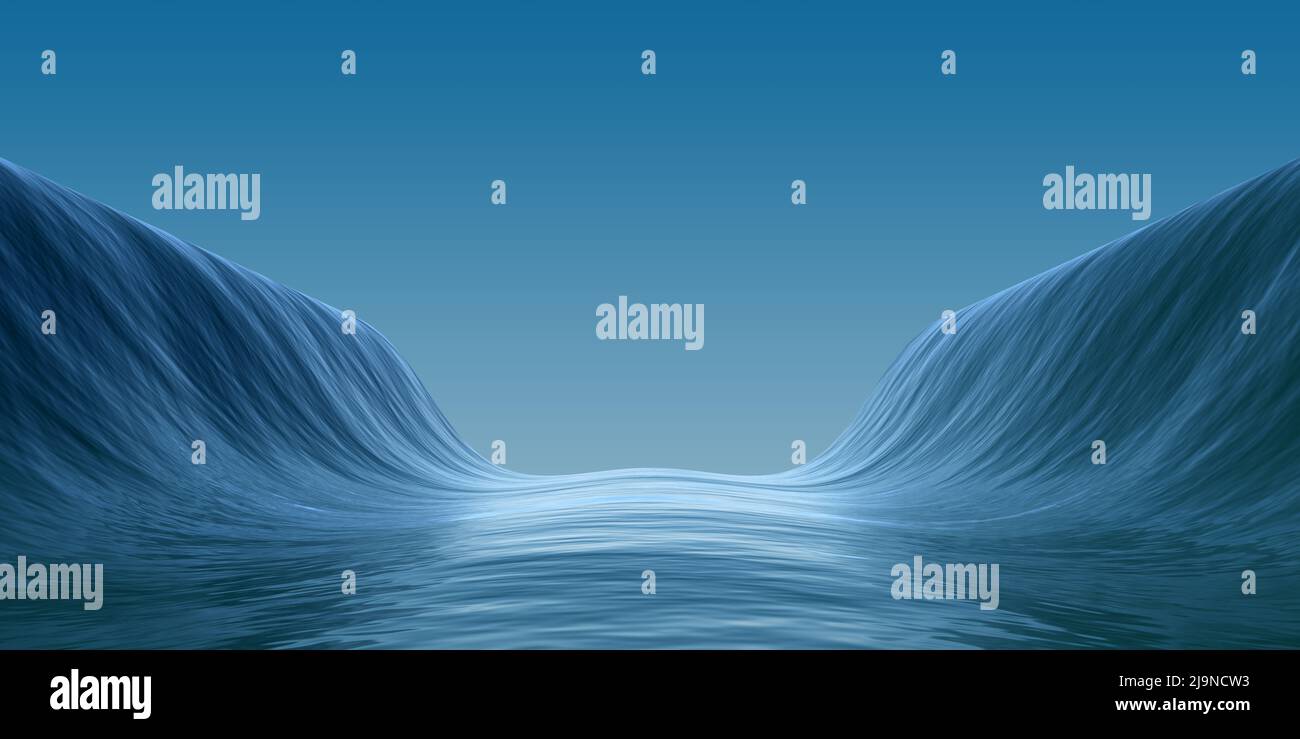 unreal concave ocean surface with horizon. 3d rendering Stock Photo - Alamy