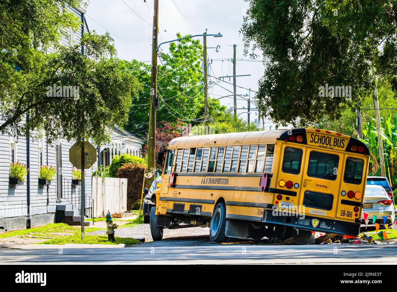 NEW ORLEANS, LA, USA - MAY 9, 2022: School Bus is immobilized by ...