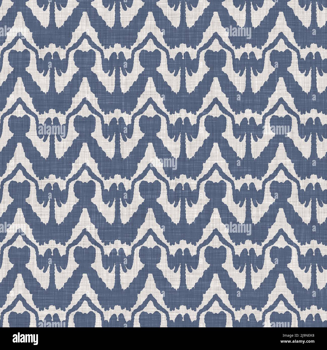 French blue doodle motif linen seamless pattern. Tonal country cottage ...