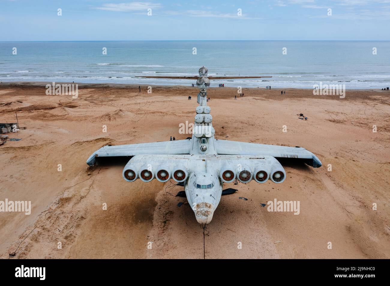 Abandoned Soviet Lun-class ekranoplan on the coast of the Caspian Sea ...