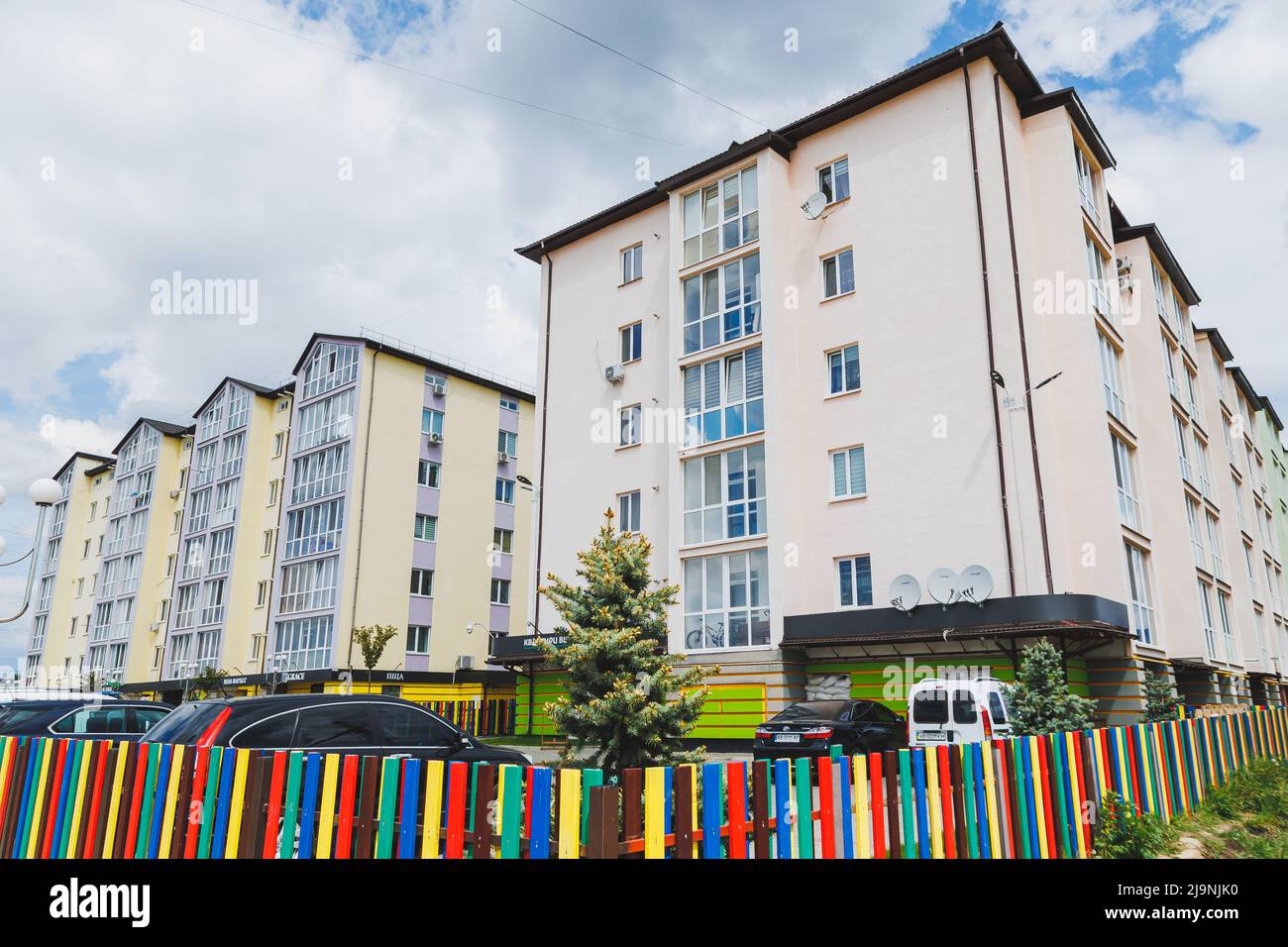 New-constructed unfinished multi-storey residential building. multi ...