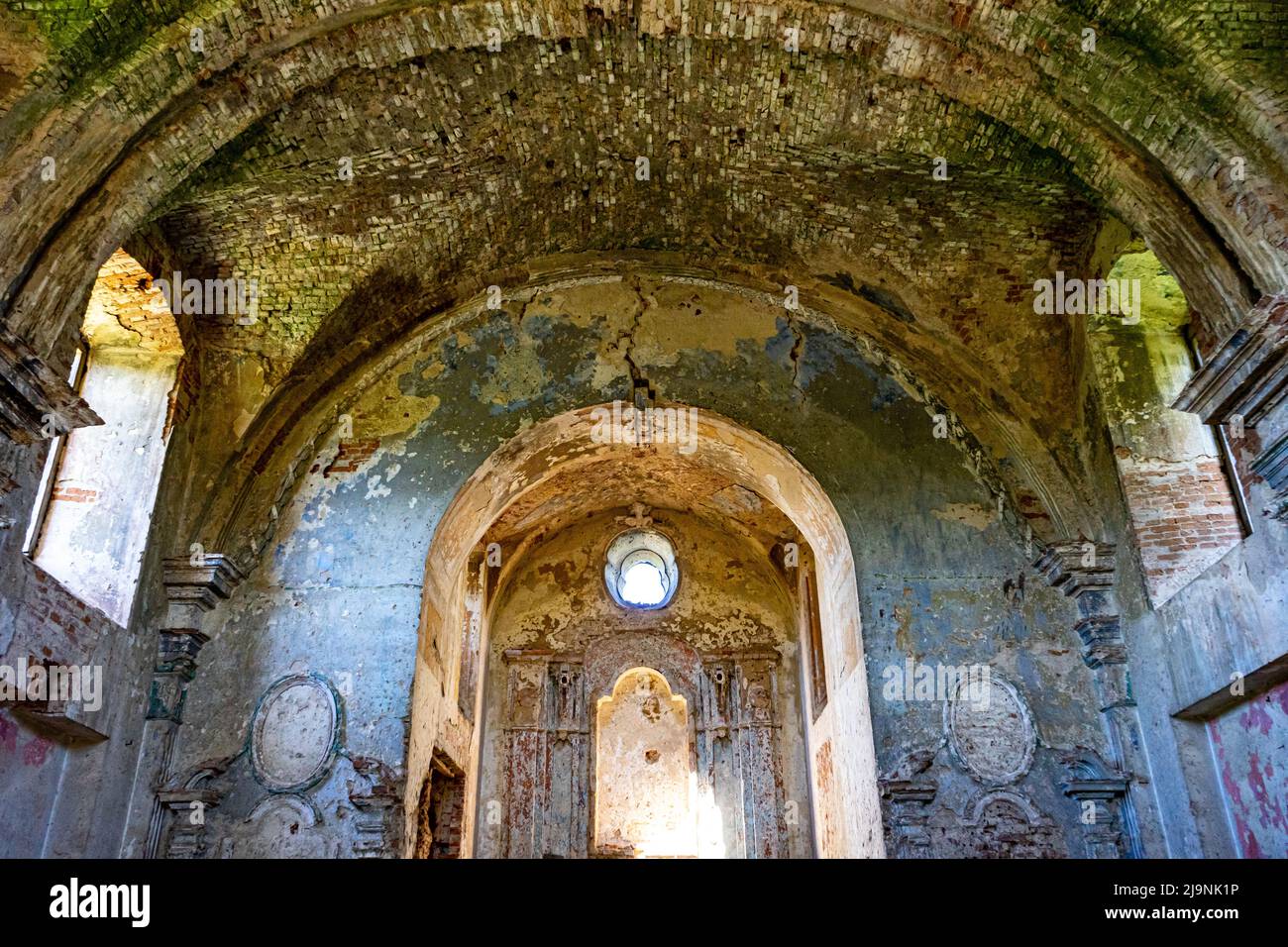 Interior of the ancient destroyed temple. Abandoned building of an ...