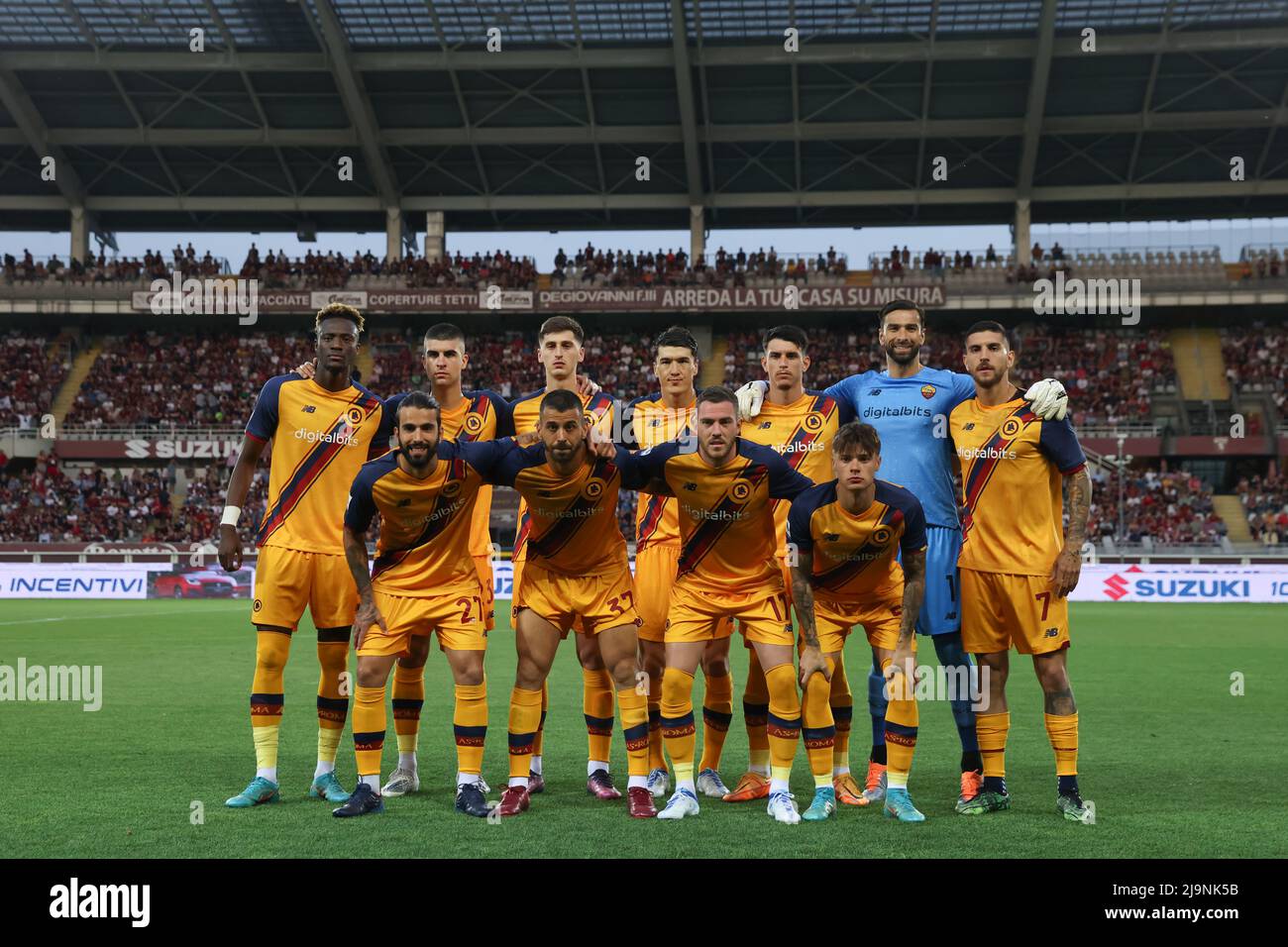 Turin, Italy, 20th May 2022. The AS Roma starting eleven line up for a ...