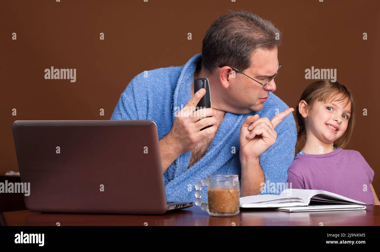 Father upset with his daughter while he is on a call working from home ...